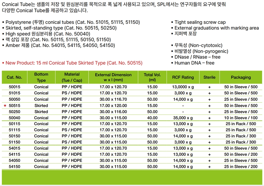 Conical Tube(SPL) (50050 ,50015,50115,50150) > 튜브/원심관 | 조이랩 - SINCE 1992